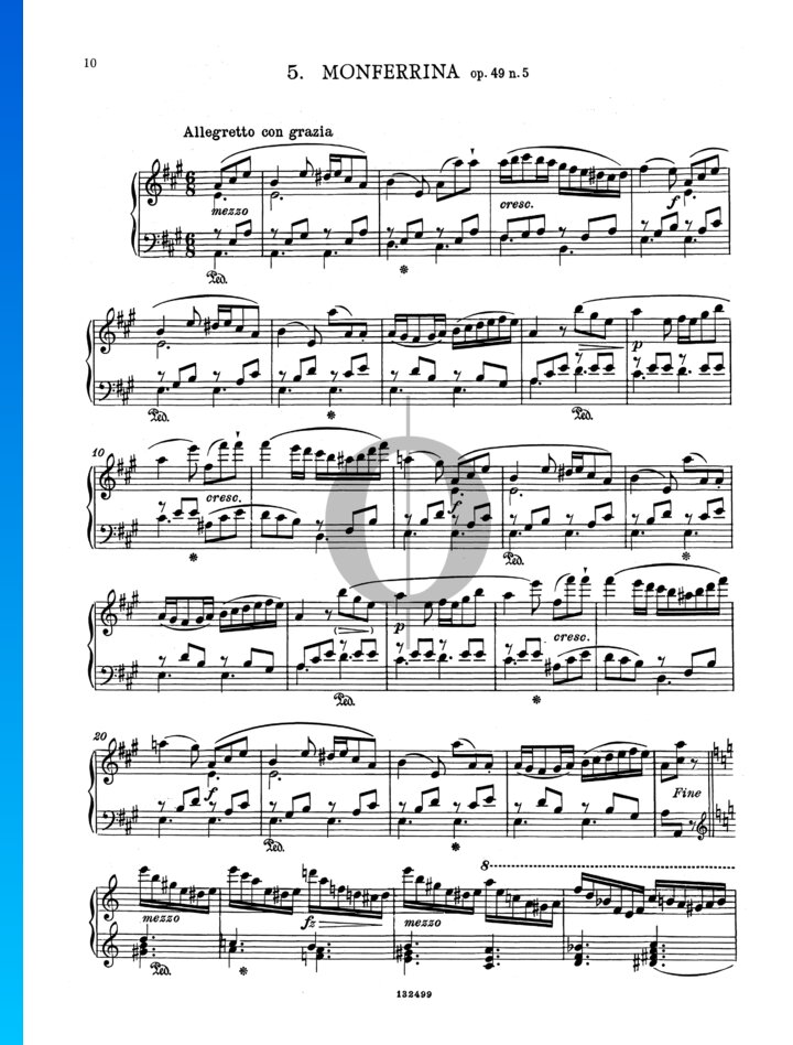 Monferrina in A Major, Op. 49 No. 5 (Muzio Clementi) Piano Sheet Music - OKTAV