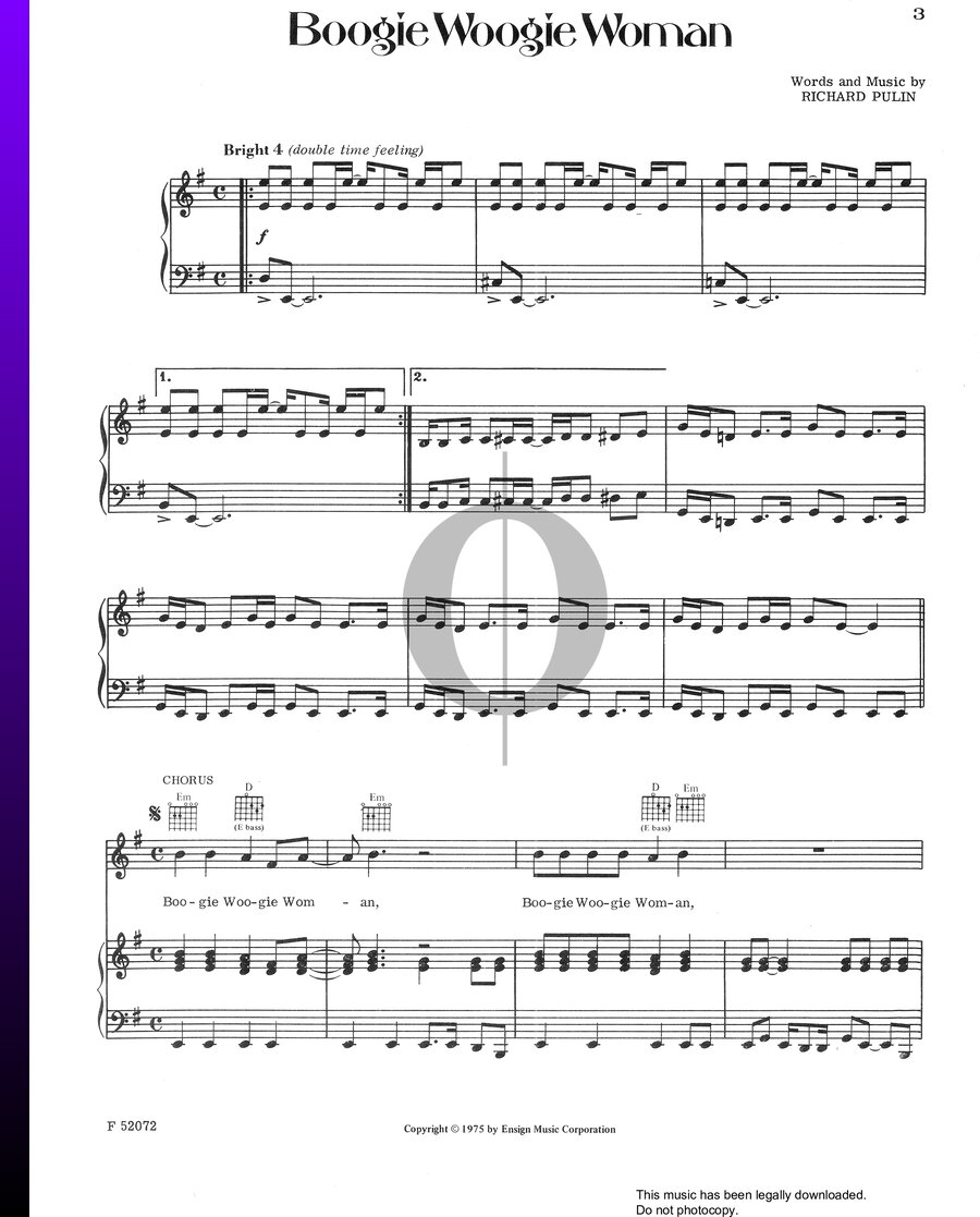 Boogie Woogie Woman (Richard Pulin) Piano Sheet Music - OKTAV