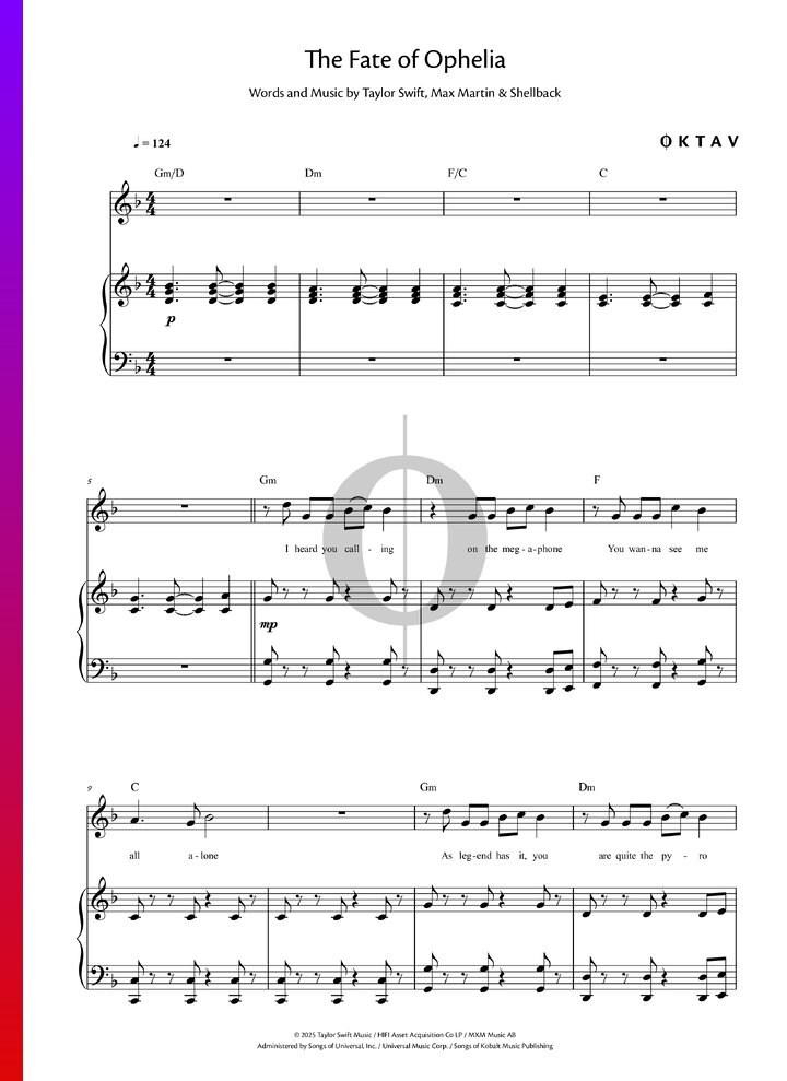The Fate of Ophelia (Taylor Swift) Piano Sheet Music - OKTAV