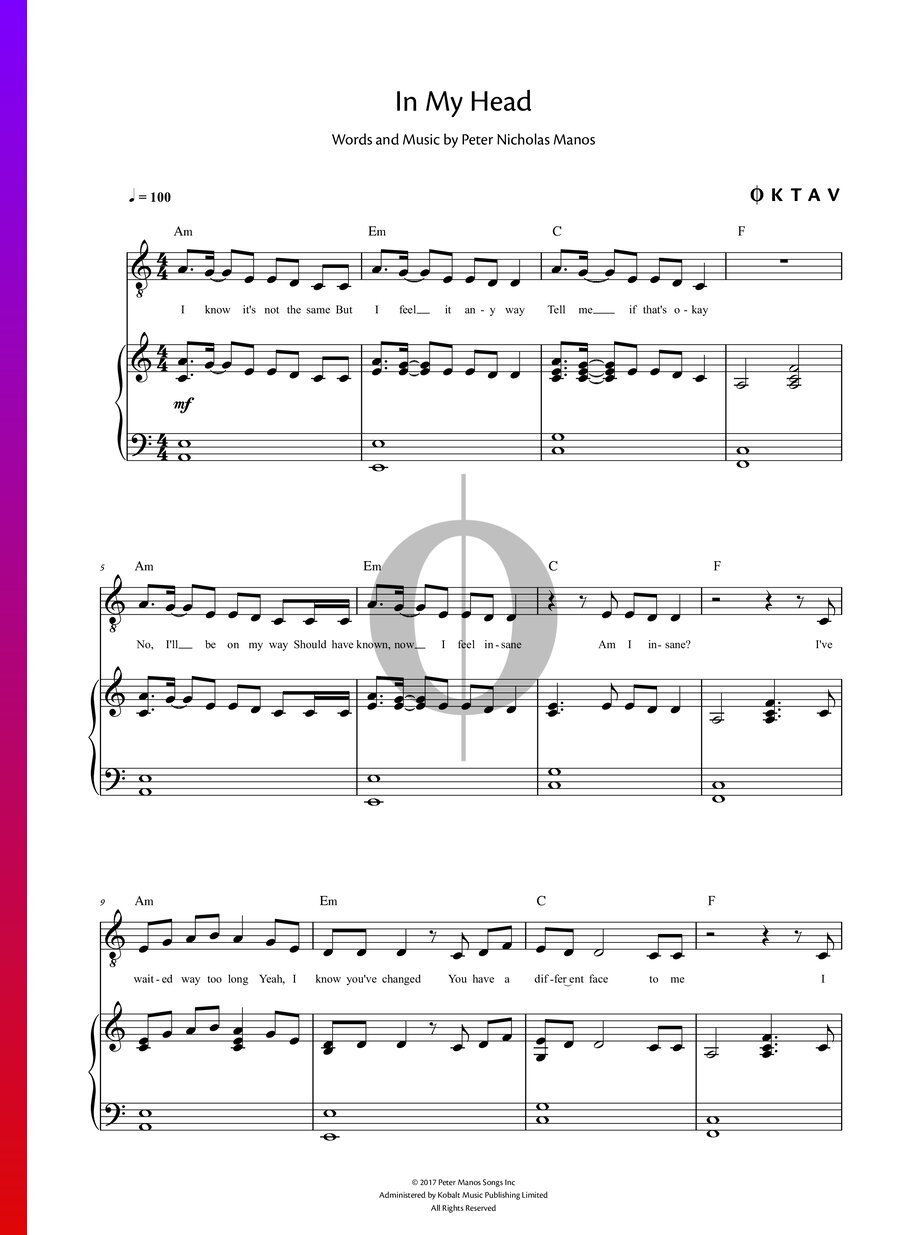 In My Head (Peter Manos) Piano Sheet Music - OKTAV