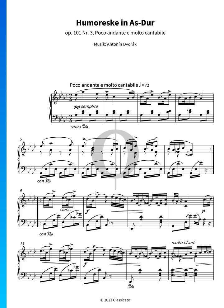 Humoresque, Op. 101 No. 3 (Antonín Dvořák) Piano Sheet Music - OKTAV