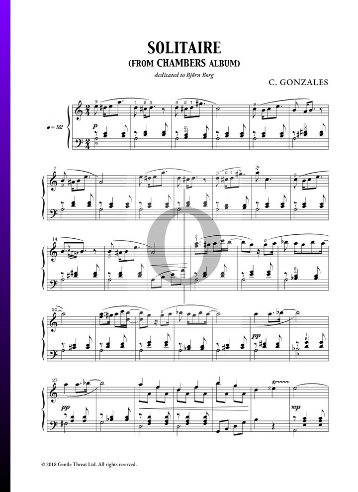 Solitaire (Chilly Gonzales) Piano Sheet Music - OKTAV