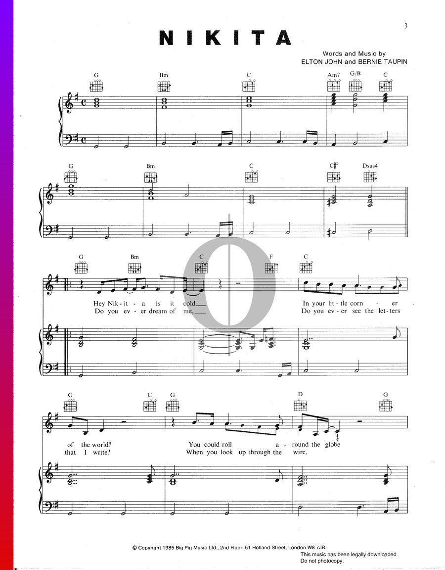 Nikita (Elton John) Piano Sheet Music - OKTAV