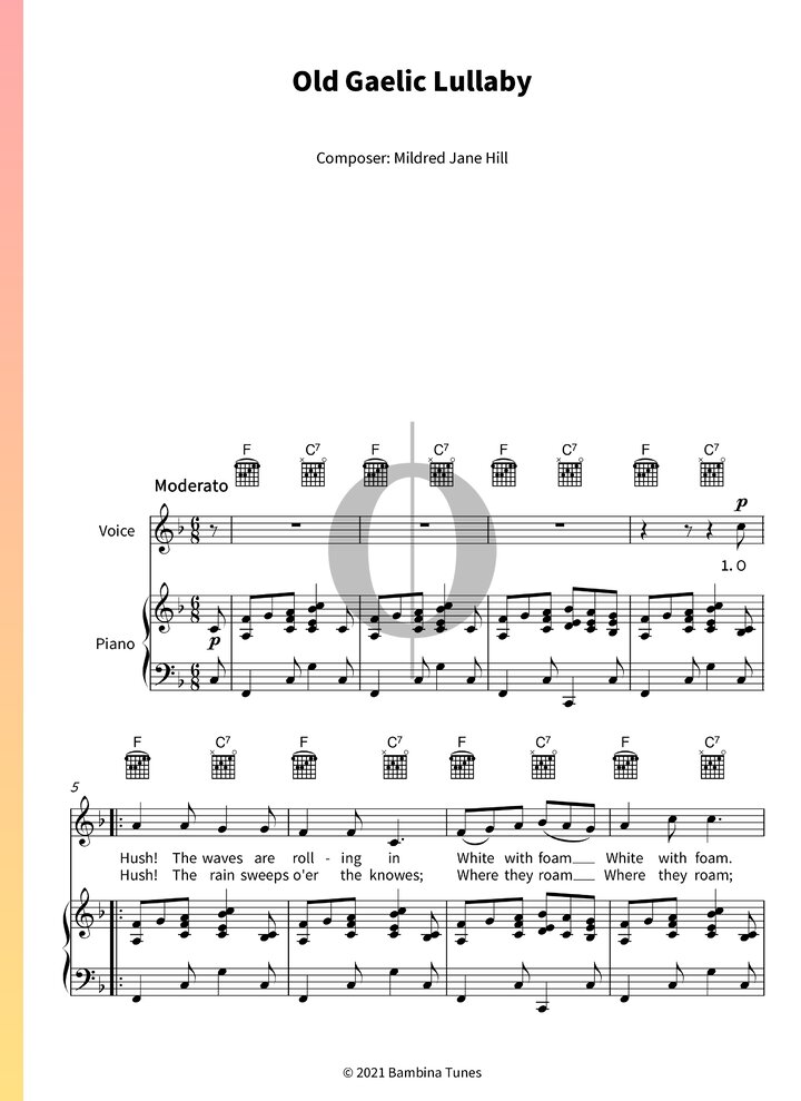Old Gaelic Lullaby (Mildred Jane Hill) Piano Sheet Music - OKTAV