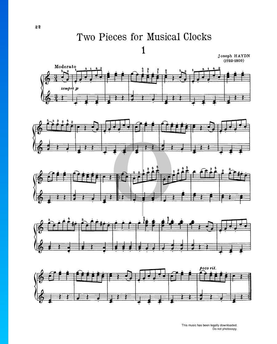 Two Pieces For Musical Clocks (Franz Joseph Haydn) Piano Sheet Music ...
