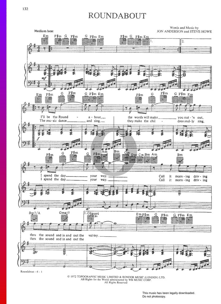 Roundabout (Yes) Piano Sheet Music - OKTAV