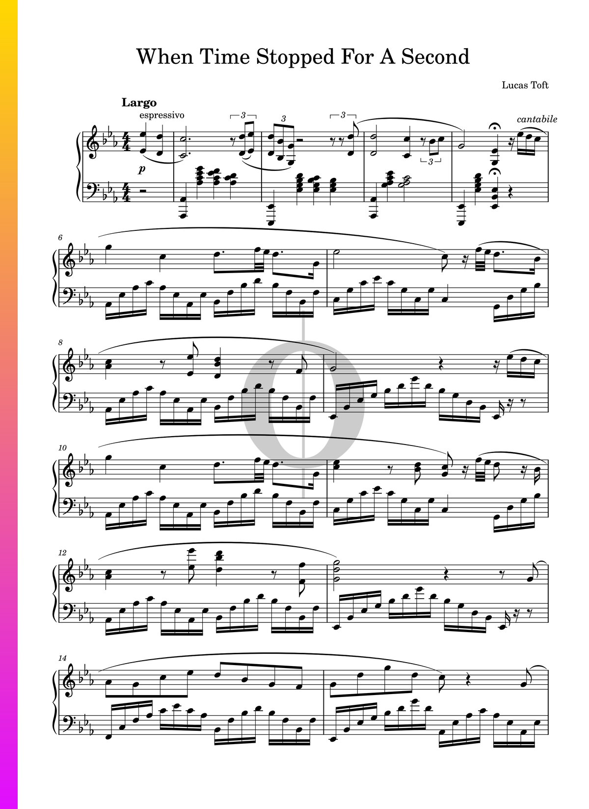 When Time Stopped For A Second (Lucas Toft) Piano Sheet Music - OKTAV