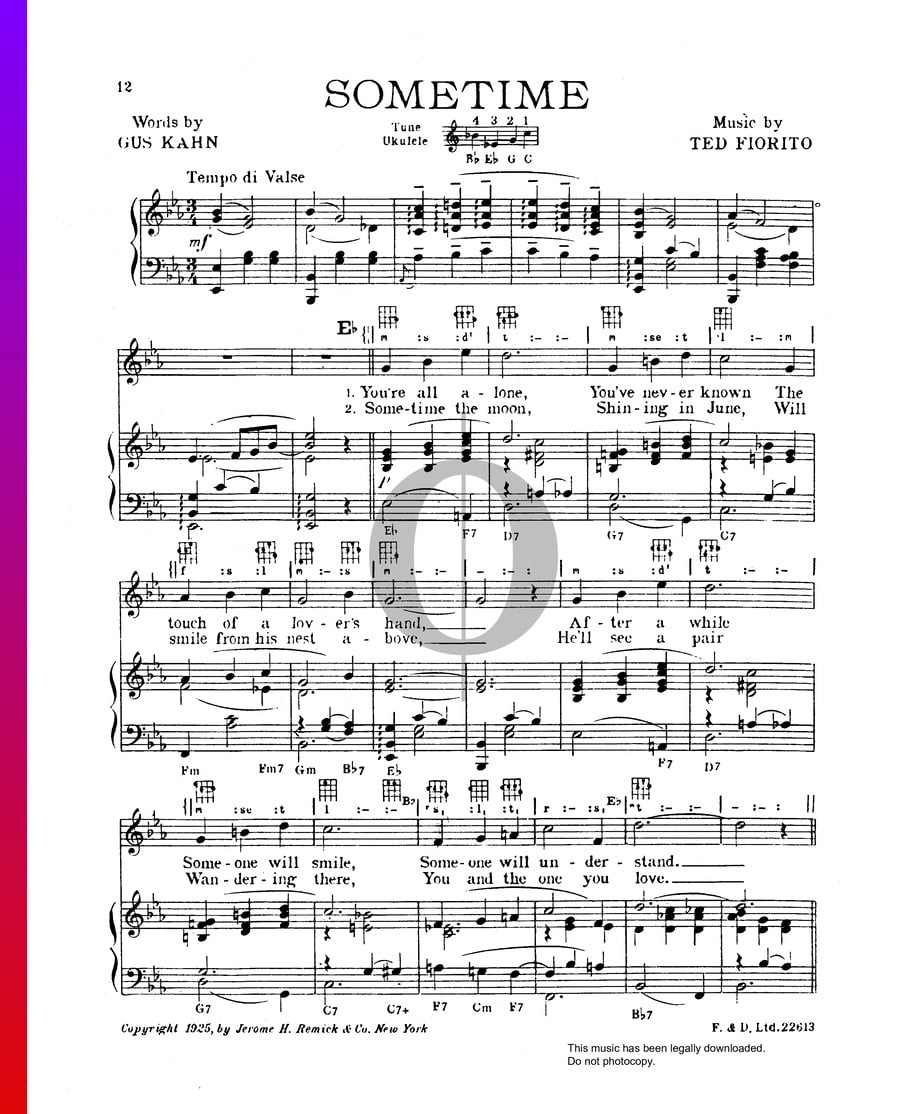 Sometime (The Mariners) Piano Sheet Music - OKTAV