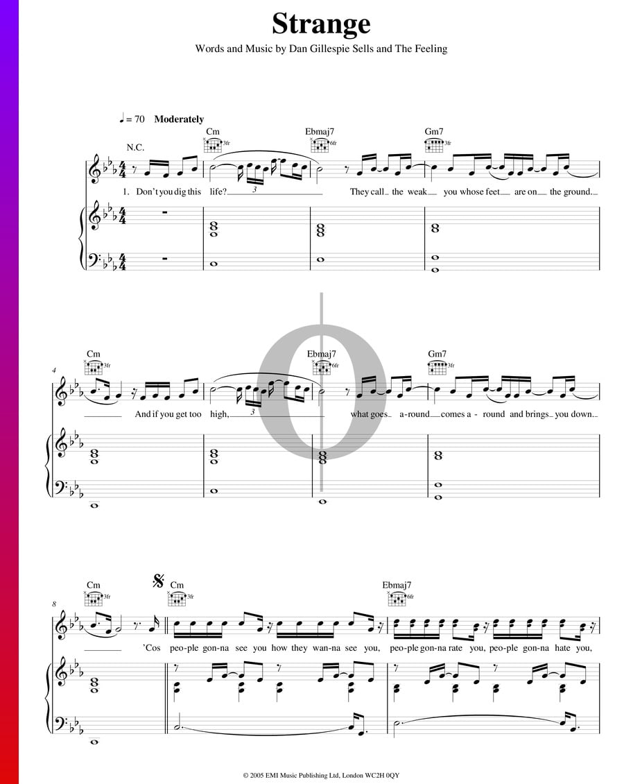Strange (The Feeling) Piano Sheet Music - OKTAV