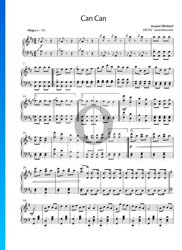 Can Can (Jacques Offenbach) Piano Sheet Music - OKTAV