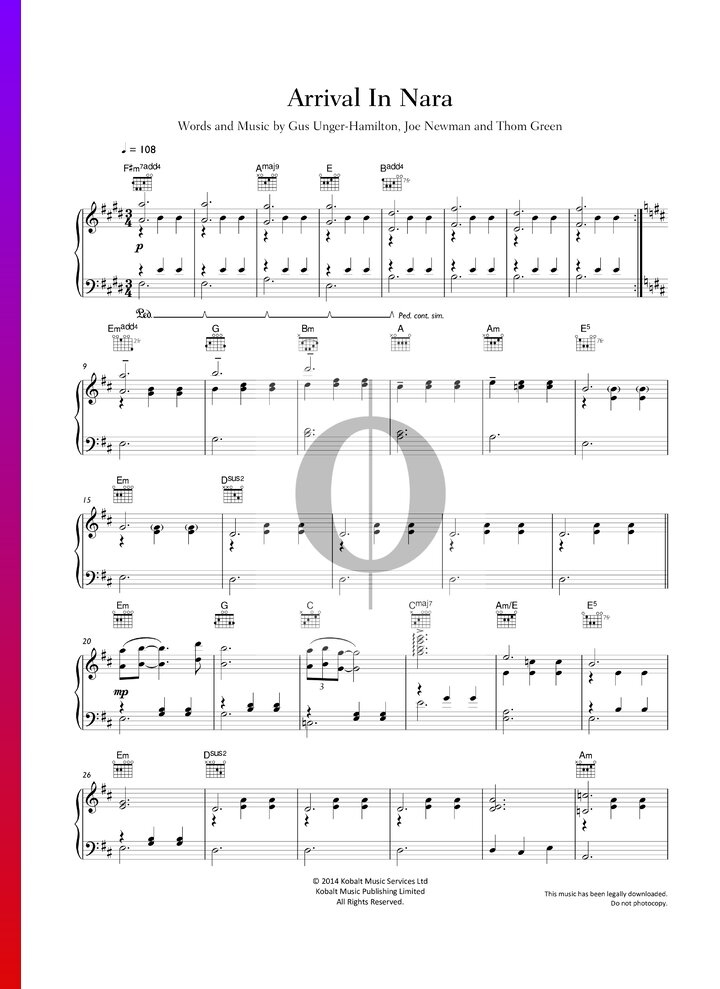 Arrival In Nara (Alt-J) Piano Sheet Music - OKTAV