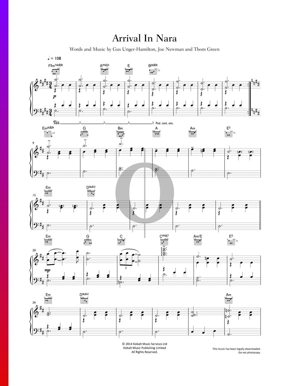 Arrival In Nara (Alt-J) Piano Sheet Music - OKTAV