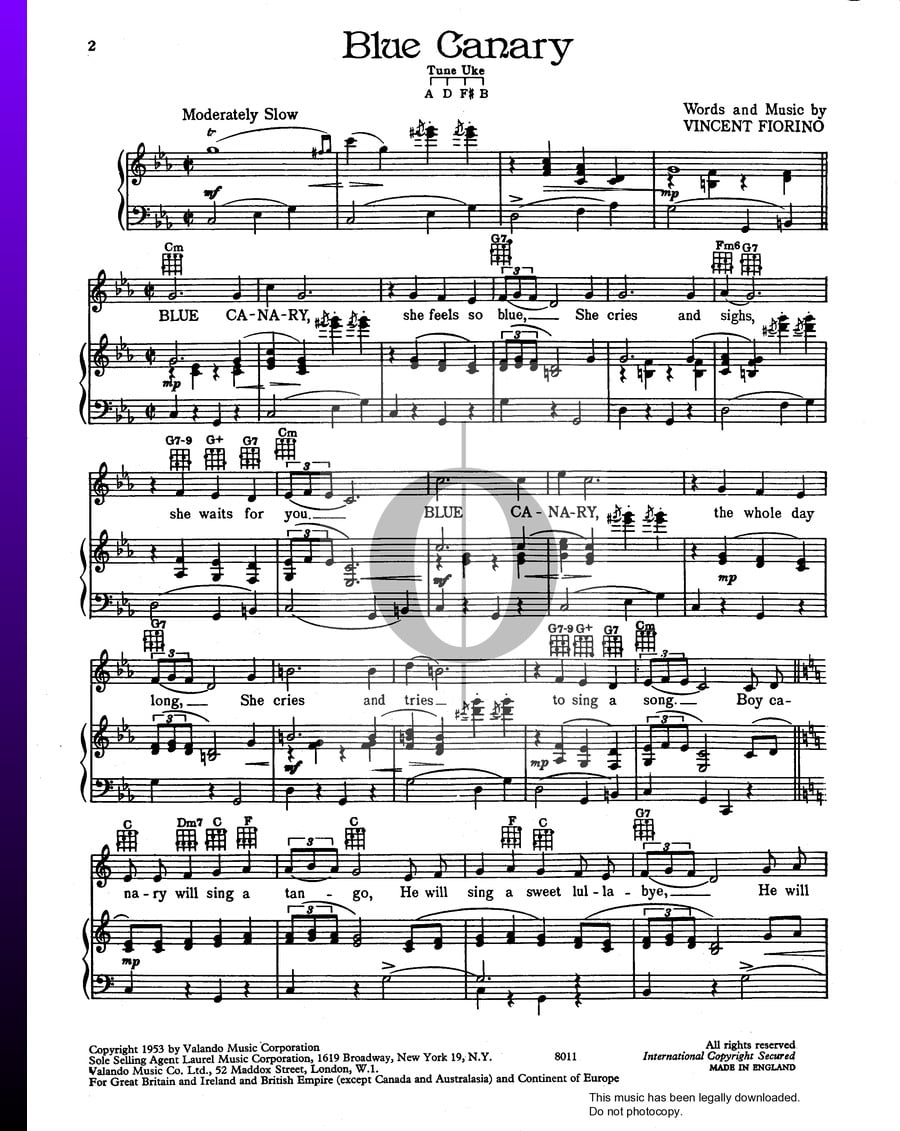 Blue Canary (Vincent Fiorino) Piano Sheet Music - OKTAV