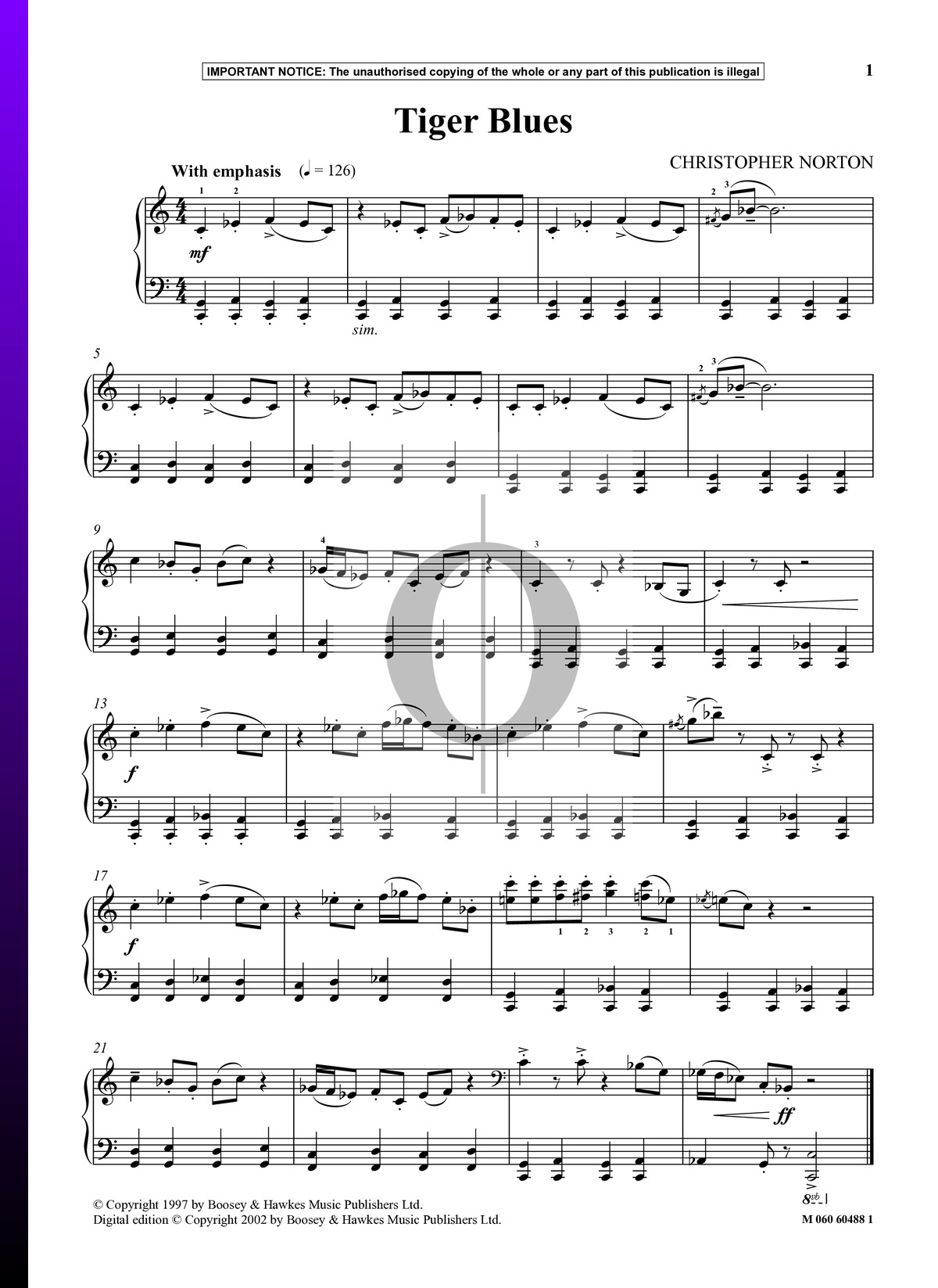 Tiger Blues (Christopher Norton) Piano Sheet Music - OKTAV