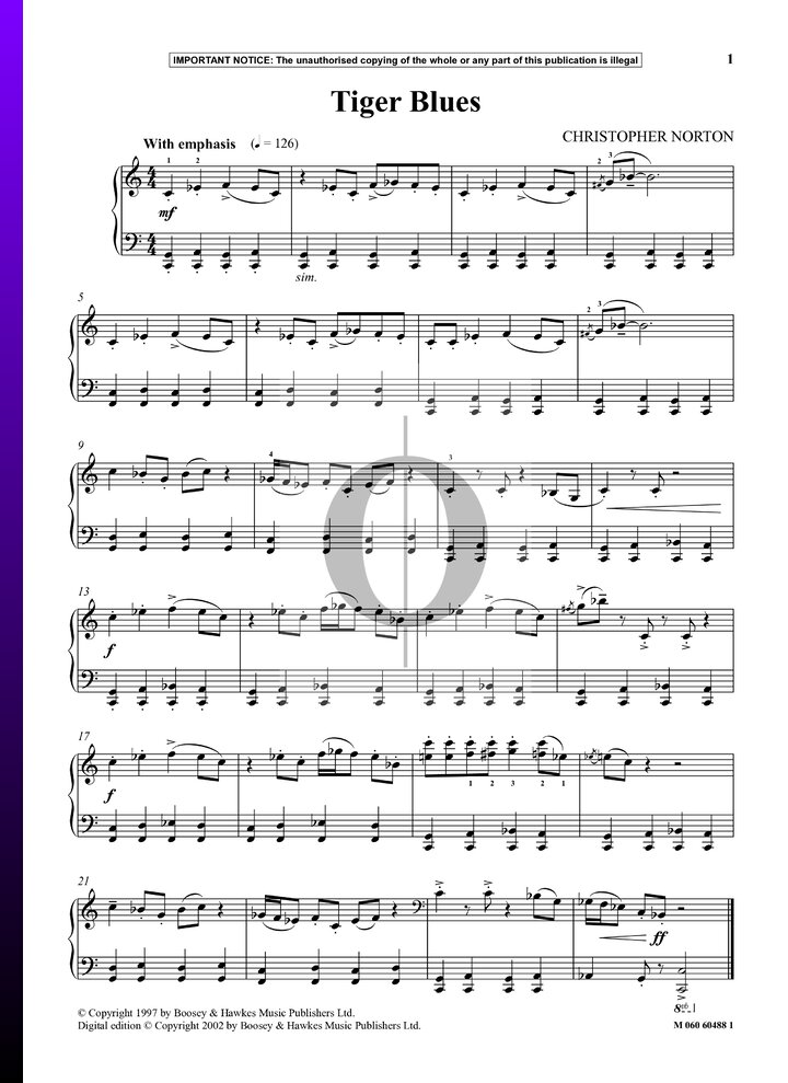 Tiger Blues (Christopher Norton) Piano Sheet Music - OKTAV