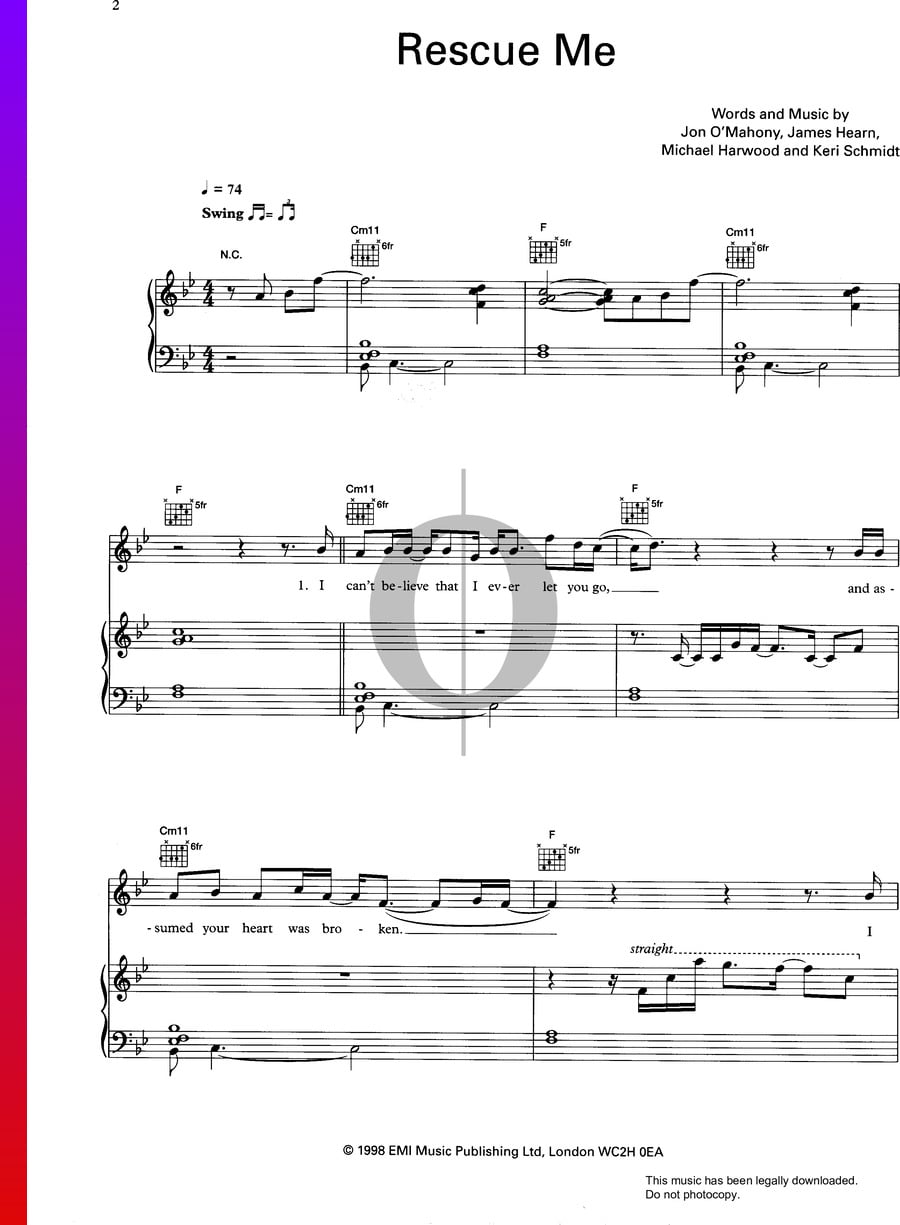 Rescue Me (Ultra) Piano Sheet Music - OKTAV