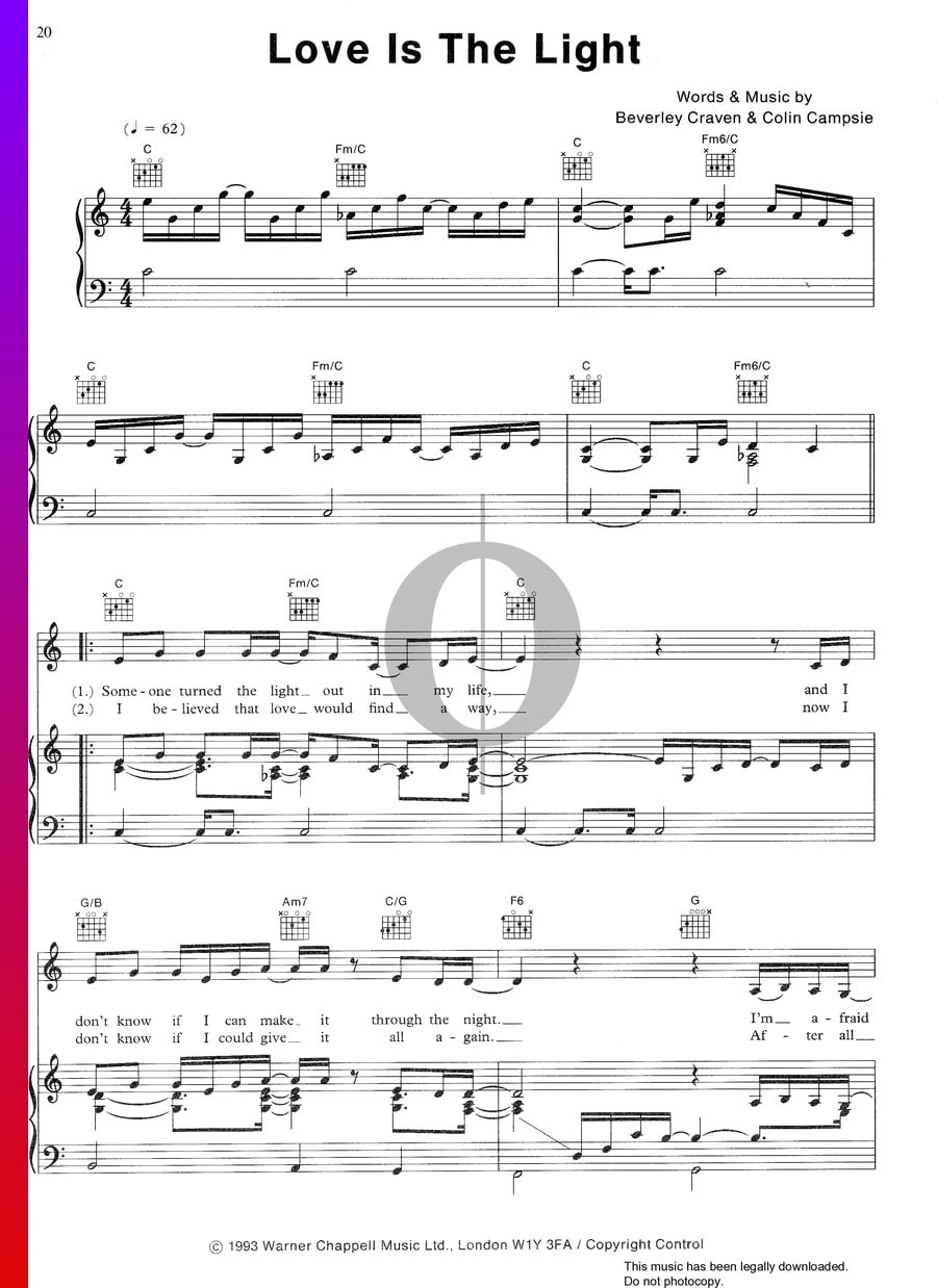 Love Is The Light (Beverley Craven) Piano Sheet Music - OKTAV