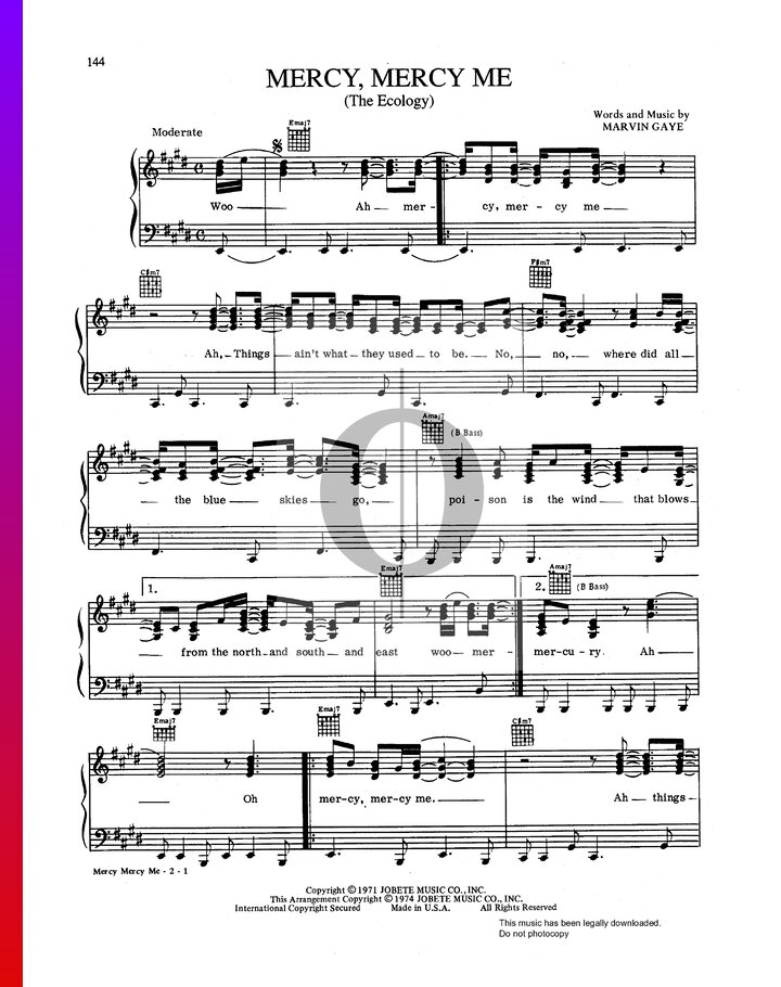 Mercy Mercy Me (The Ecology) (Marvin Gaye) Piano Sheet Music - OKTAV