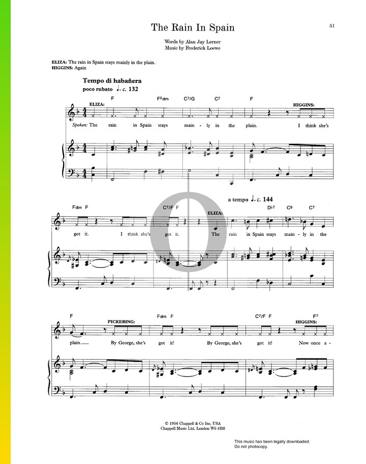 The Rain In Spain (Frederick Loewe) Piano Sheet Music - OKTAV