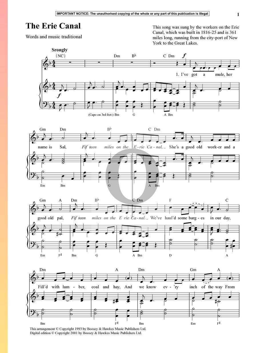 The Erie Canal (Anonymous) Piano Sheet Music - OKTAV