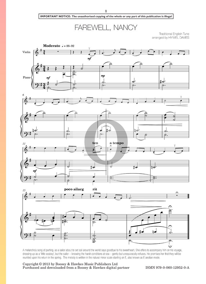 Farewell, Nancy (Anonymous) Piano Sheet Music - OKTAV