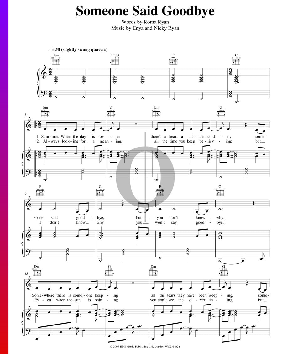 Someone Said Goodbye (Enya) Piano Sheet Music - OKTAV