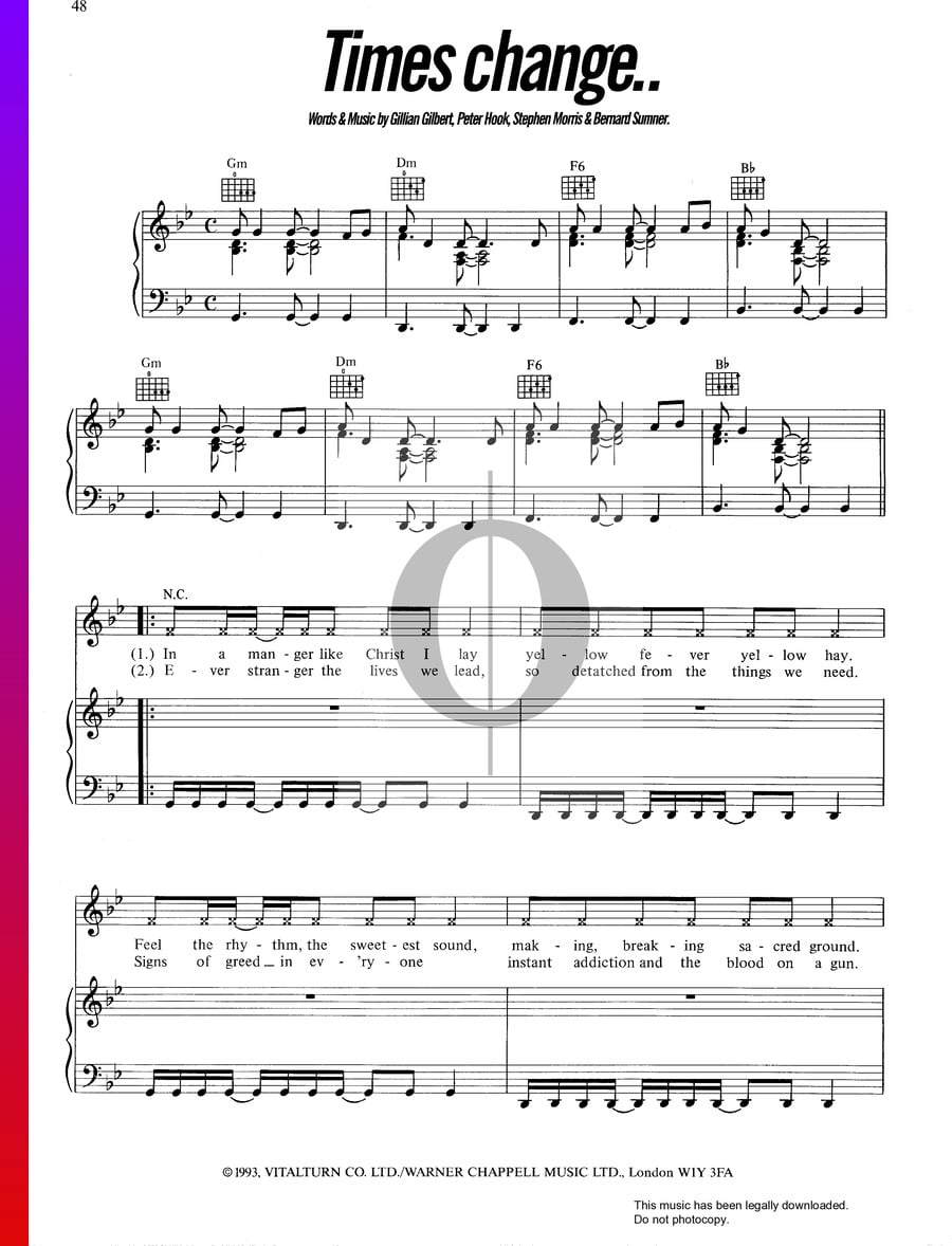 Times Change (New Order) Piano Sheet Music - OKTAV