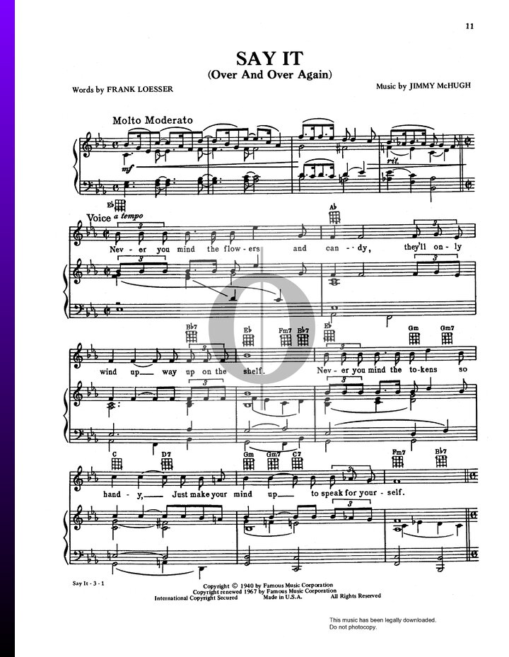 Say It (Over And Over Again) (Frank Sinatra) Piano Sheet Music - OKTAV