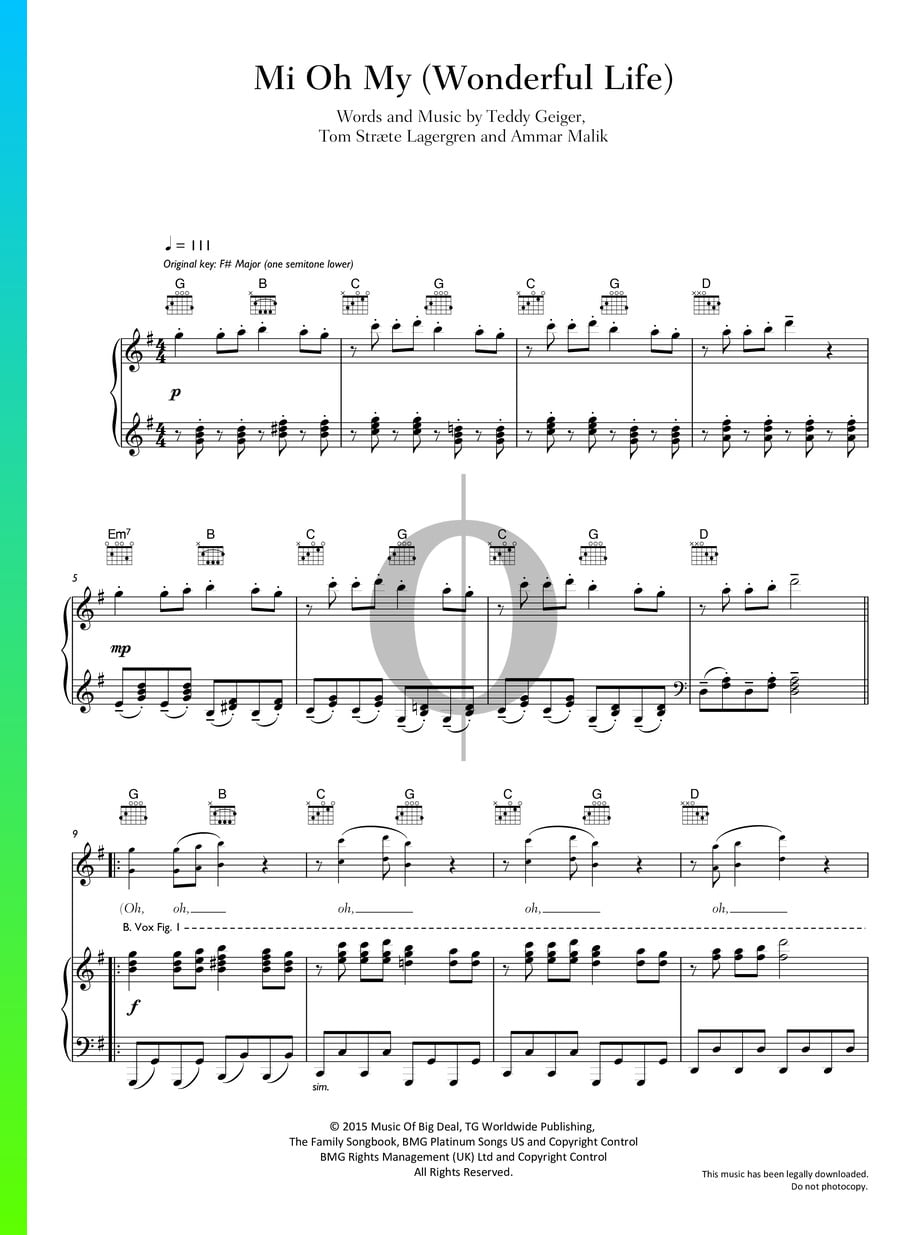 Mi Oh My (Wonderful Life) Piano Sheet Music from Angry Birds by Matoma ...
