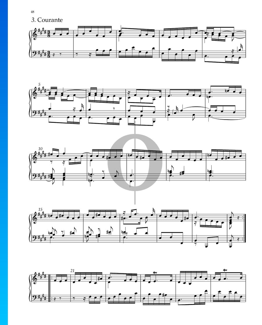 Suite n.º 5 en mi mayor, HWV 430: 3. Courante Partitura » Georg ...
