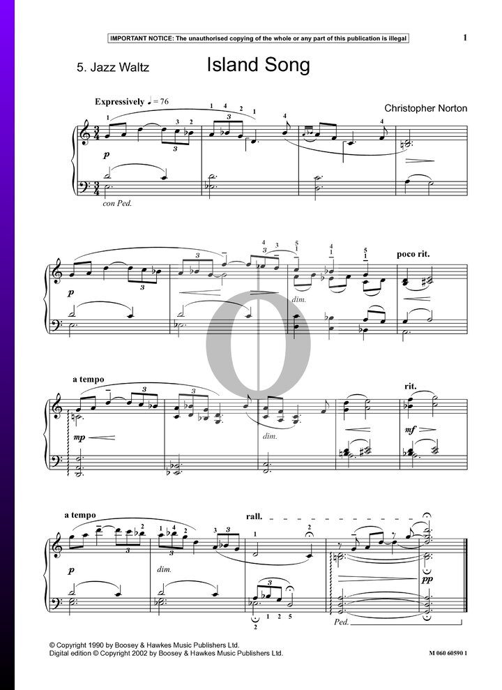 Island Song (Christopher Norton) Piano Sheet Music - OKTAV