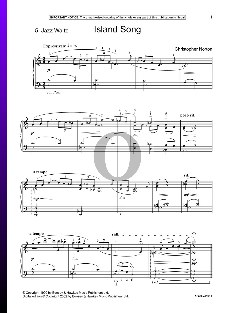 Island Song (Christopher Norton) Piano Sheet Music - OKTAV