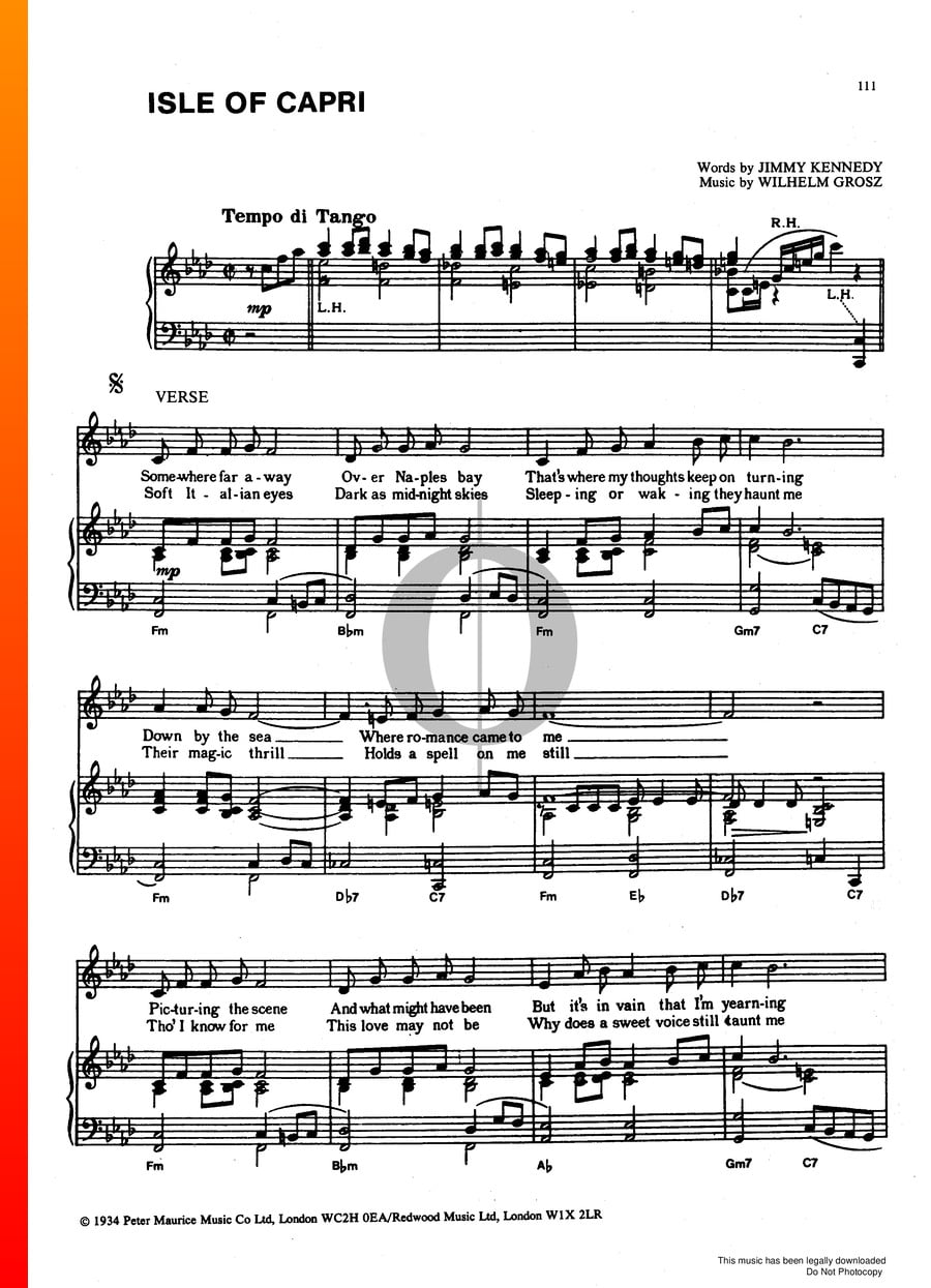 Isle Of Capri (Lew Stone) Piano Sheet Music - OKTAV