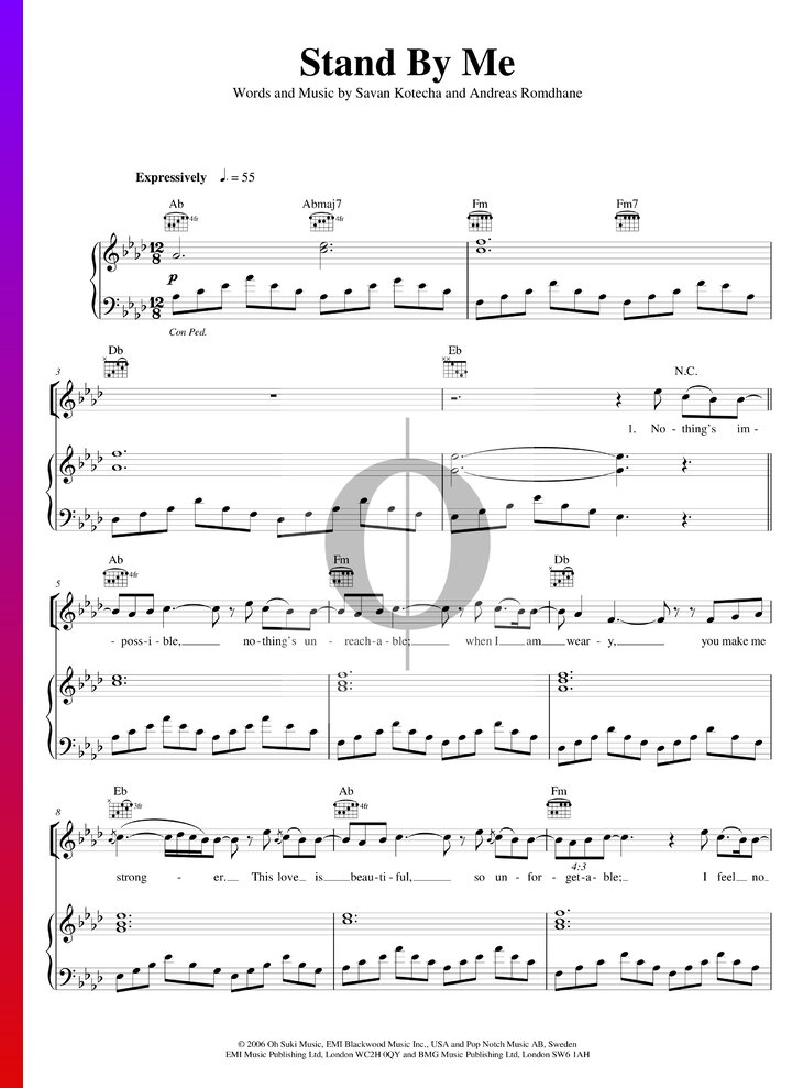 Stand By Me (Shayne Ward) Piano Sheet Music - OKTAV