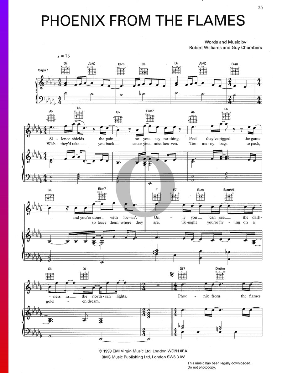 Phoenix From The Flames (Robbie Williams) Piano Sheet Music - OKTAV