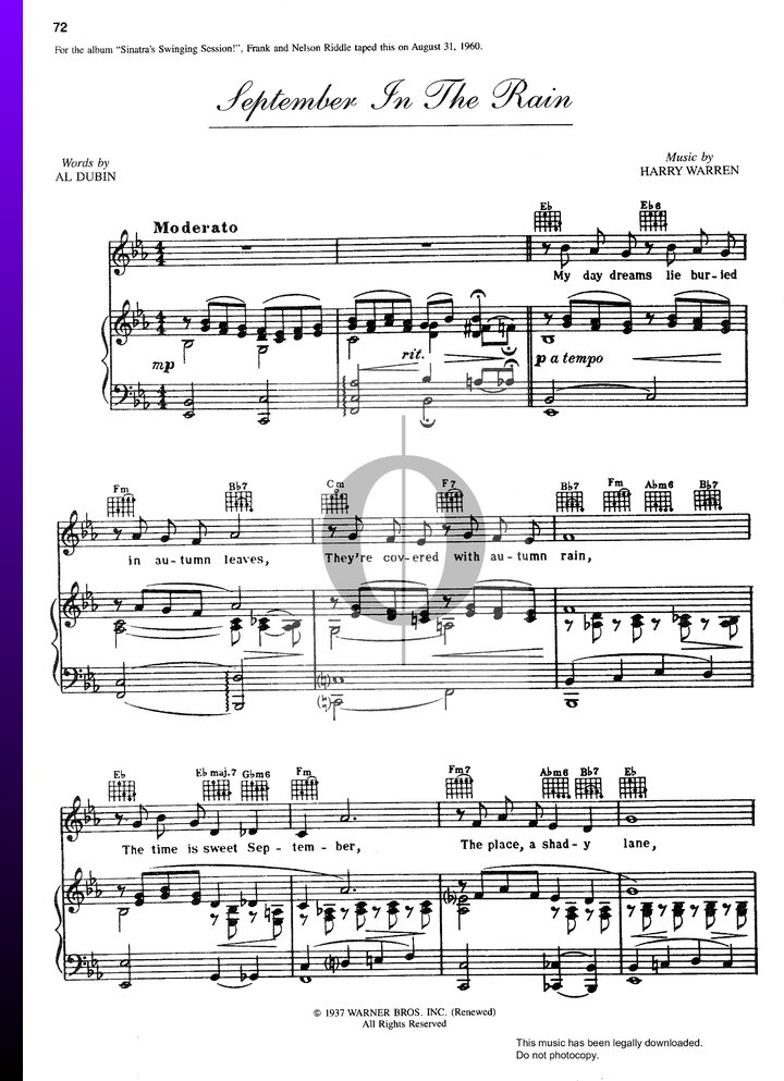 September In The Rain (Frank Sinatra) Piano Sheet Music - OKTAV