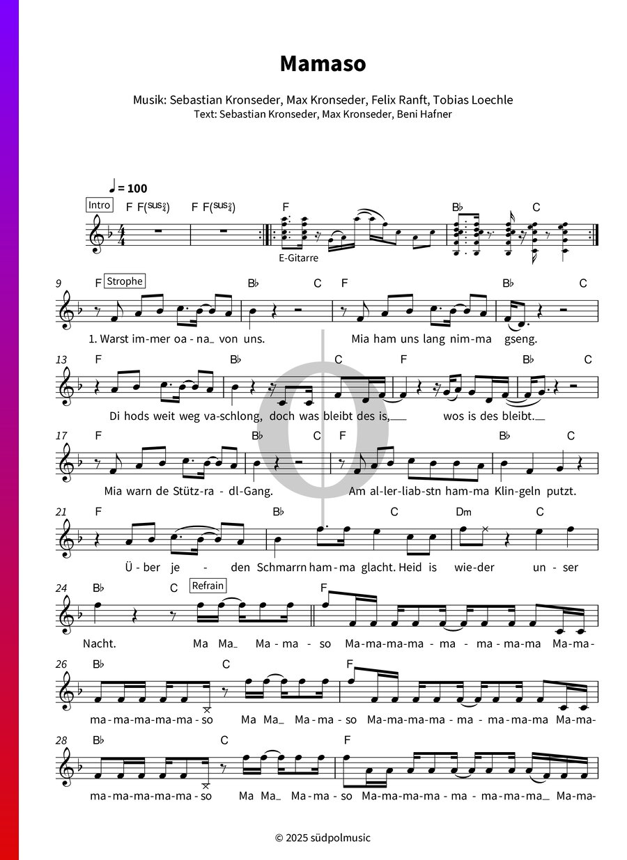 Mamaso Klaviernoten (DeSchoWieda) - OKTAV