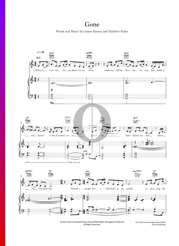 Gone (Lianne La Havas) Piano Sheet Music - OKTAV