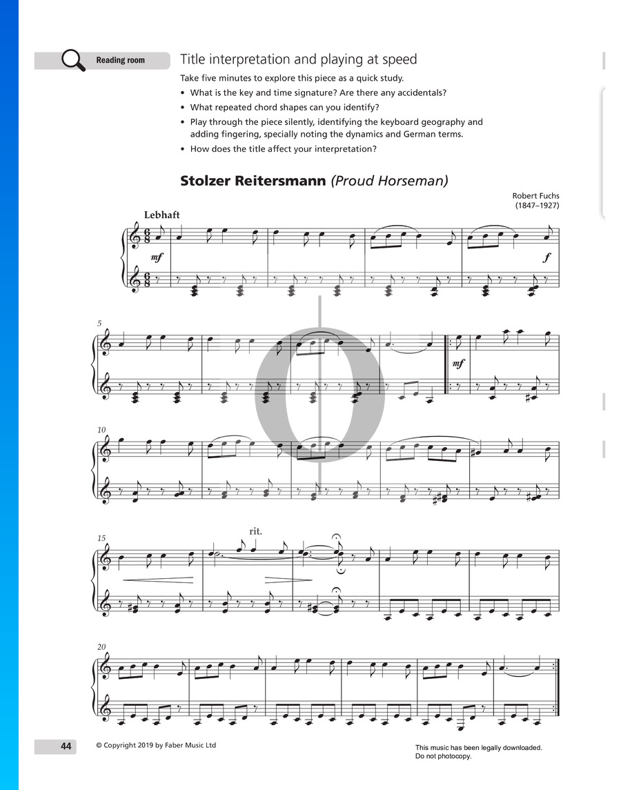 Stolzer Reitersmann, Op. 47 Nr. 2 Klaviernoten (Robert Fuchs) - OKTAV