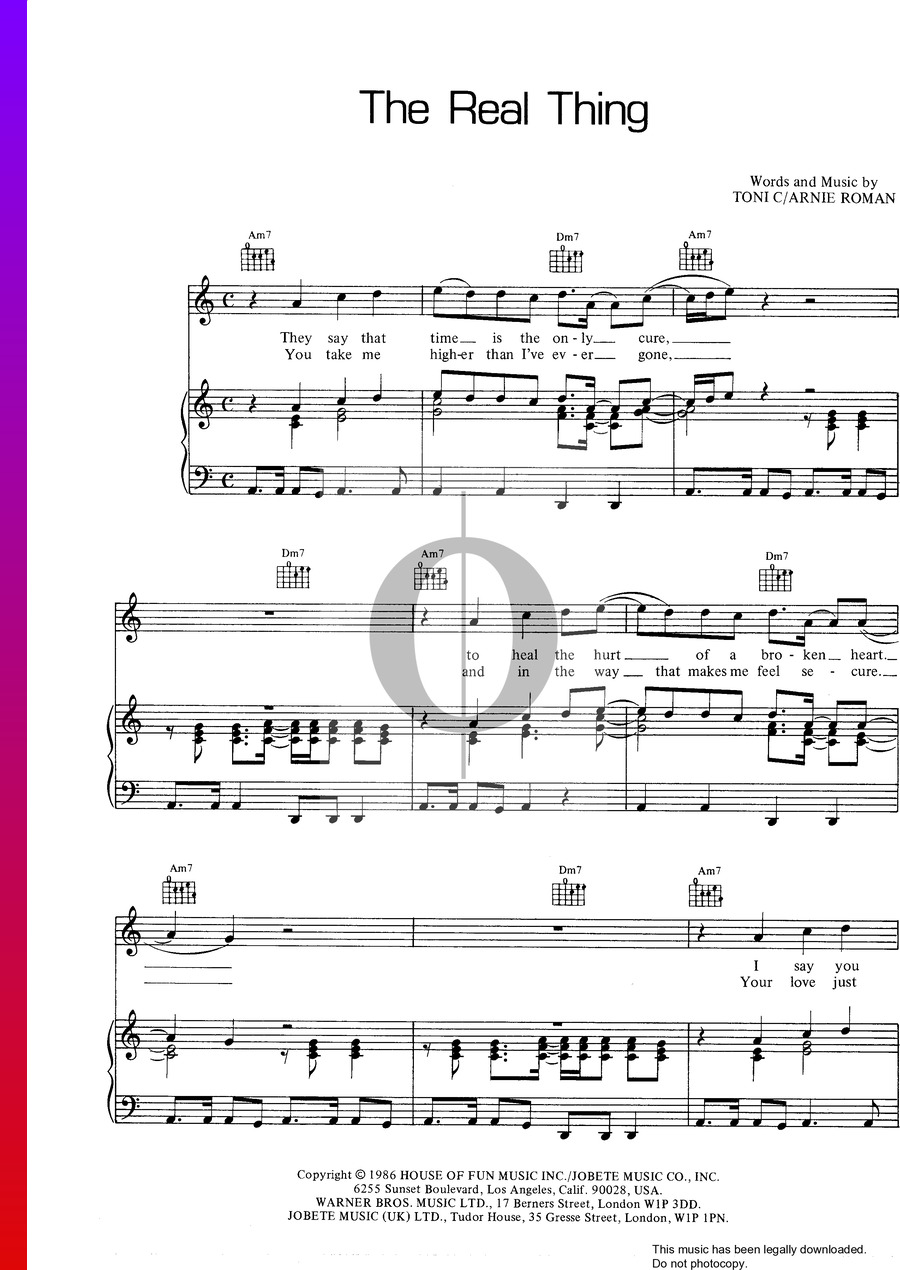 The Real Thing (Jellybean) Piano Sheet Music - OKTAV
