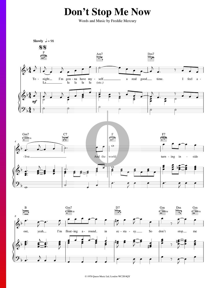 Don't Stop Me Now (Queen) Piano Sheet Music - OKTAV