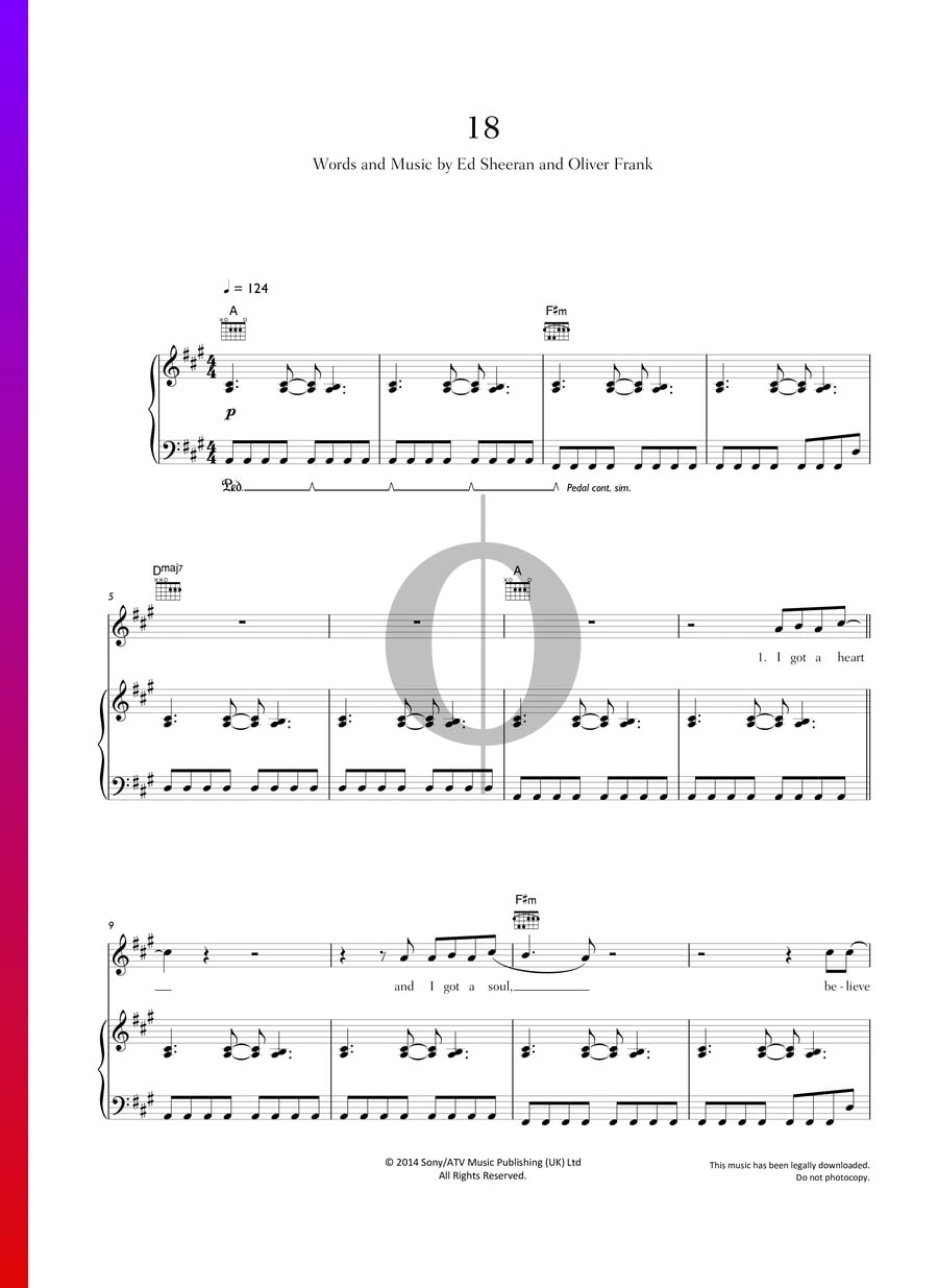 18 (One Direction) Piano Sheet Music - OKTAV