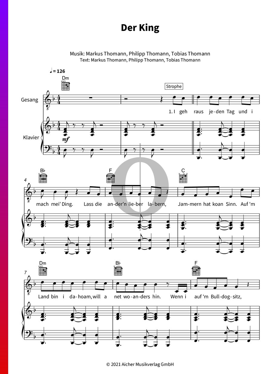 Der King (Dorfrocker) Piano Sheet Music - OKTAV