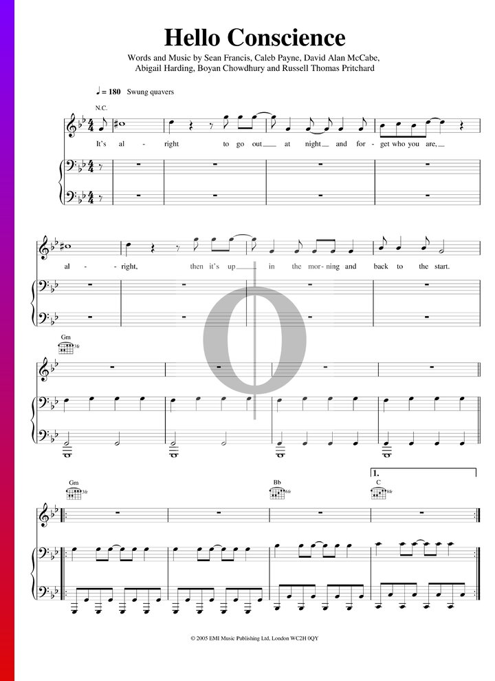 Hello Conscience (The Zutons) Piano Sheet Music - OKTAV
