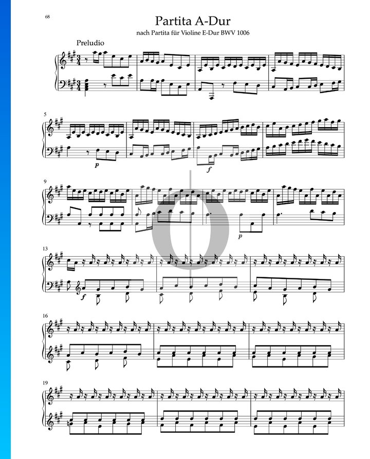 Partita in A Major, BWV 1006: 1. Preludio (Johann Sebastian Bach) Piano ...
