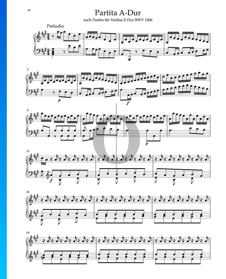 Partita in A Major, BWV 1006: 1. Preludio (Johann Sebastian Bach) Piano ...