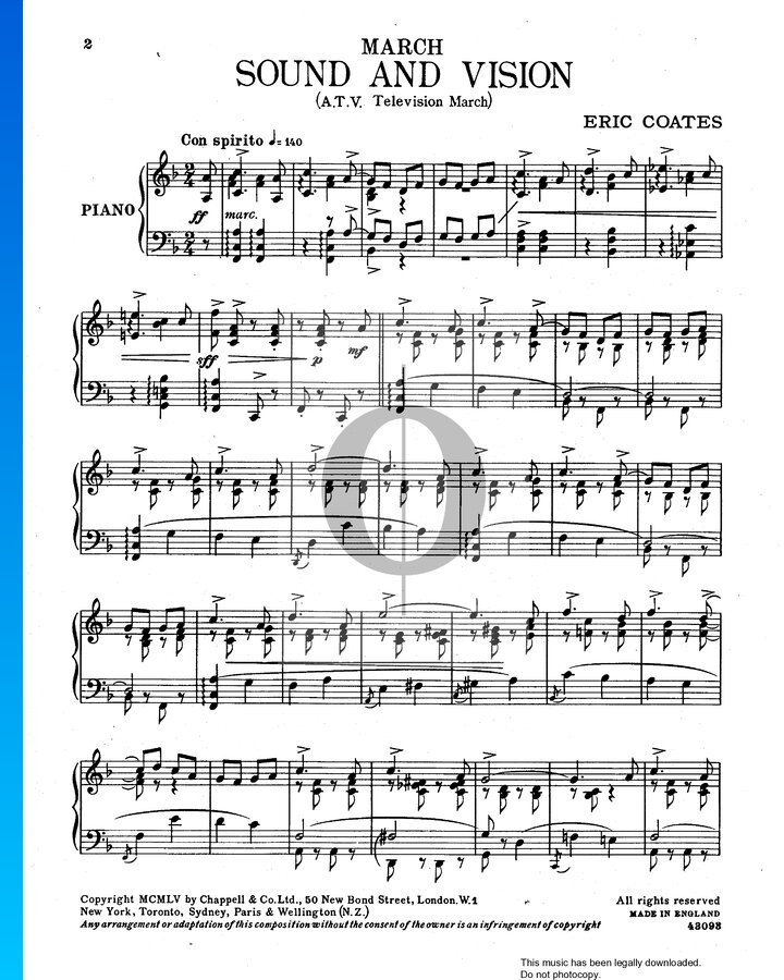 Sound And Vision March (Eric Coates) Piano Sheet Music - OKTAV