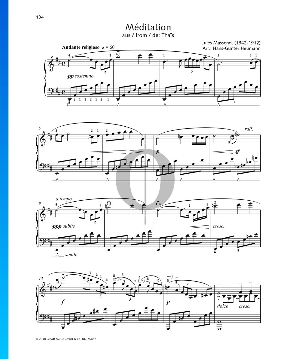 Thaïs: Méditation (Jules Massenet) Piano Sheet Music - OKTAV