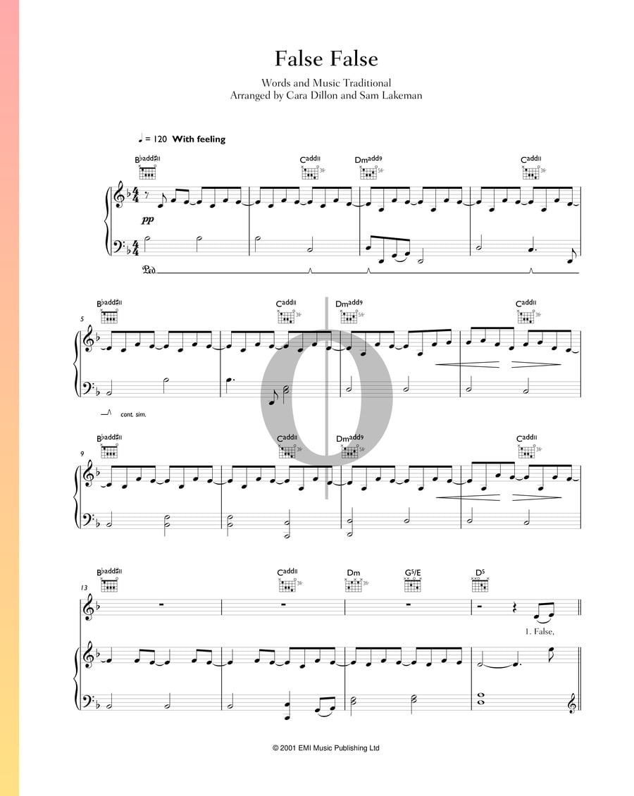 False False (Cara Dillon) Piano Sheet Music - OKTAV