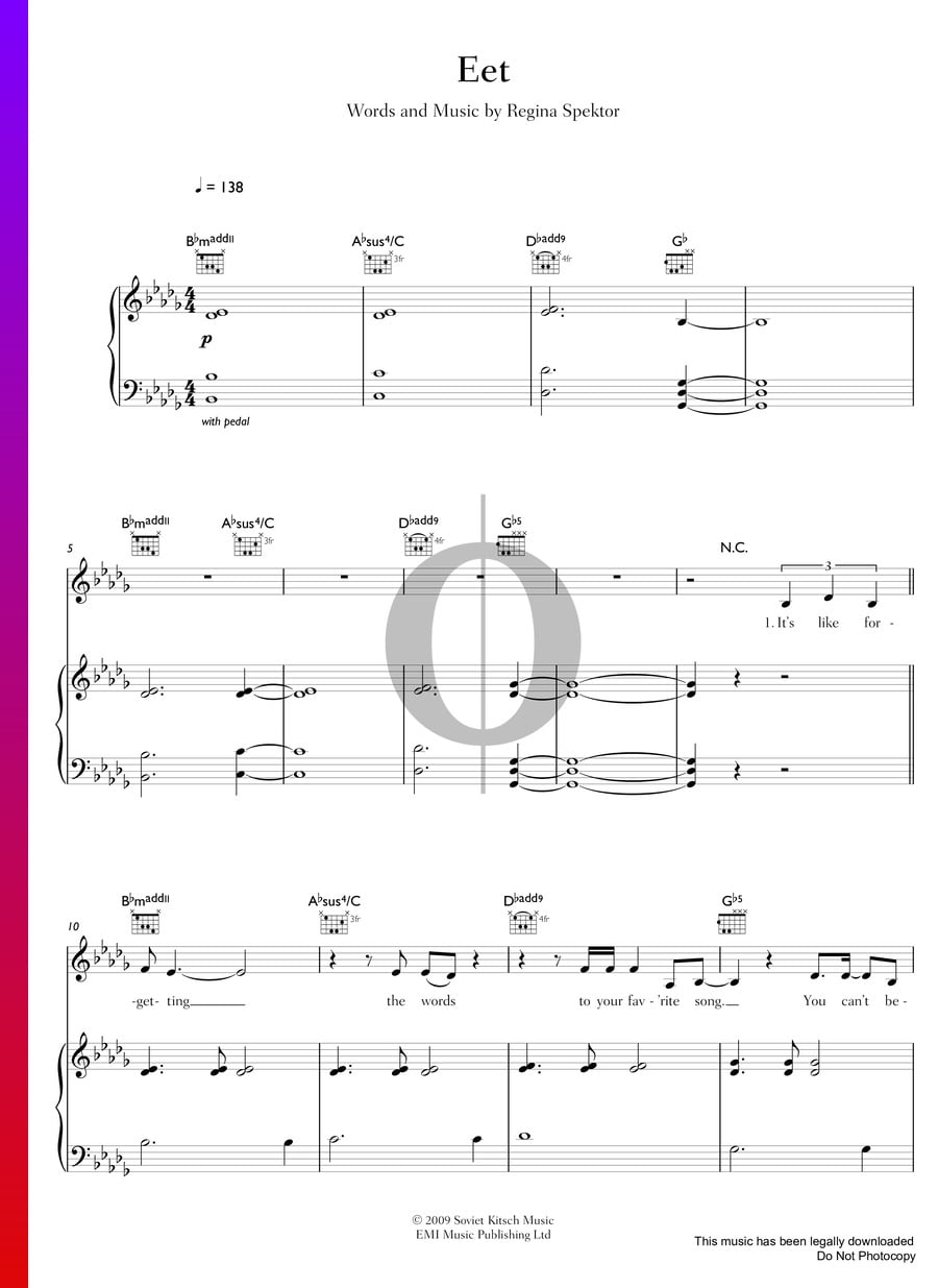 Eet (Regina Spektor) Piano Sheet Music - OKTAV